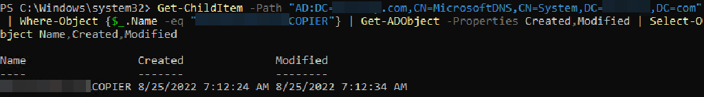 Find Created/Modified Date of Active Directory DNS Object